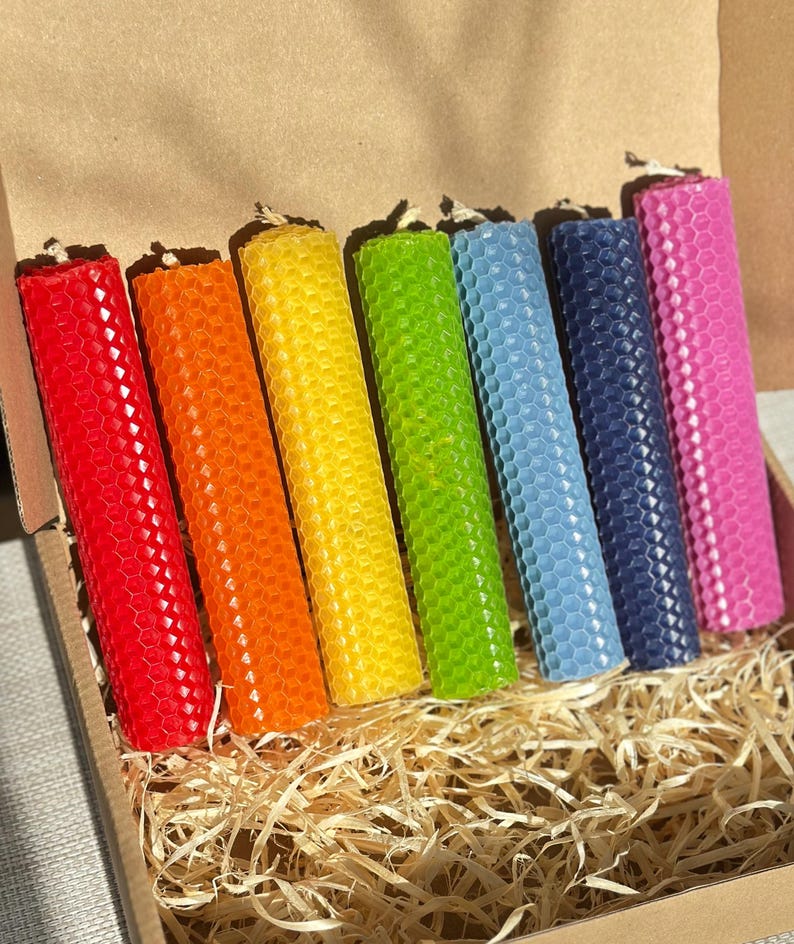 Multi-colored Beeswax Set of Candles ~ Spell Candles, Wiccan Altar ...