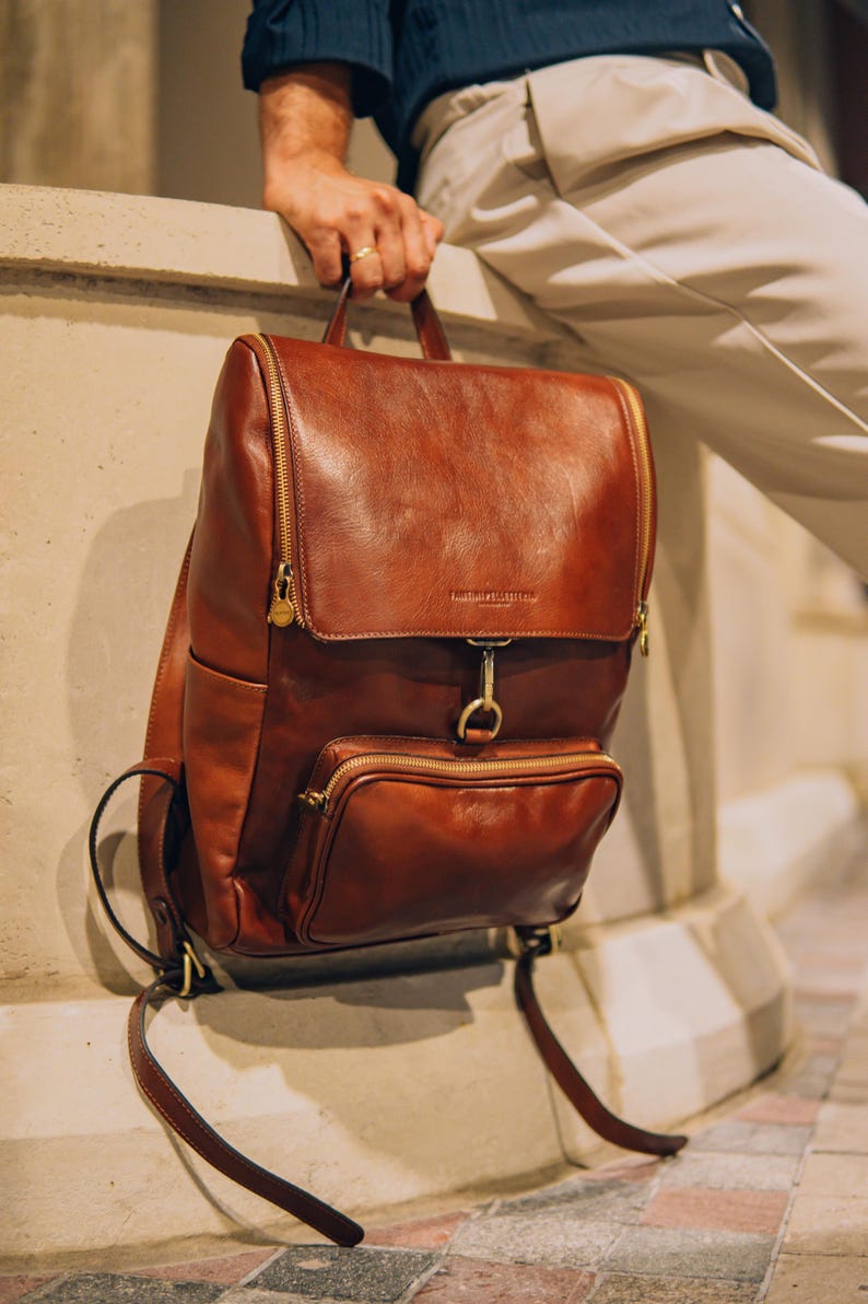 Italian Leather Backpack, Handmade Full-grain Leather Bag, Unisex ...