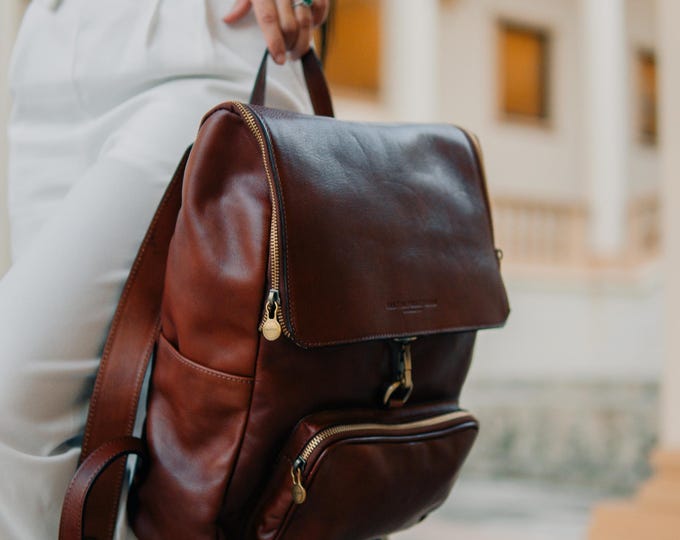 Italian Leather Backpack, Handmade Full-grain Leather Bag, Unisex ...