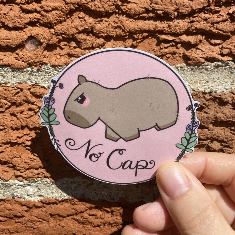 No Cap Capybara Sticker, Die Cut, Water Resistant. Kawaii Simple Style ...