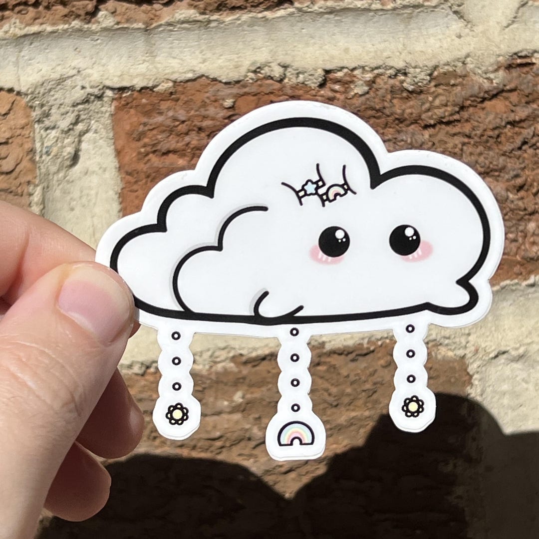 Happy Cloud Sticker, Vinyl Die Cut, Water Resistant. Kawaii Simple ...