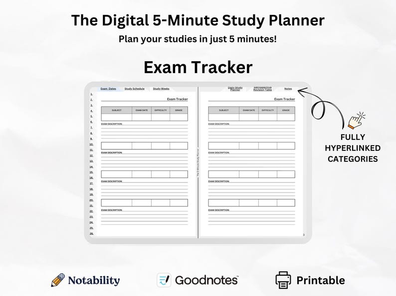 5-minute Study Planner - Etsy