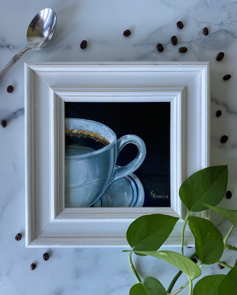 Morning Jolt Coffee Cup ORIGINAL Oil Painting Kitchen Food Art 6x6 by ...
