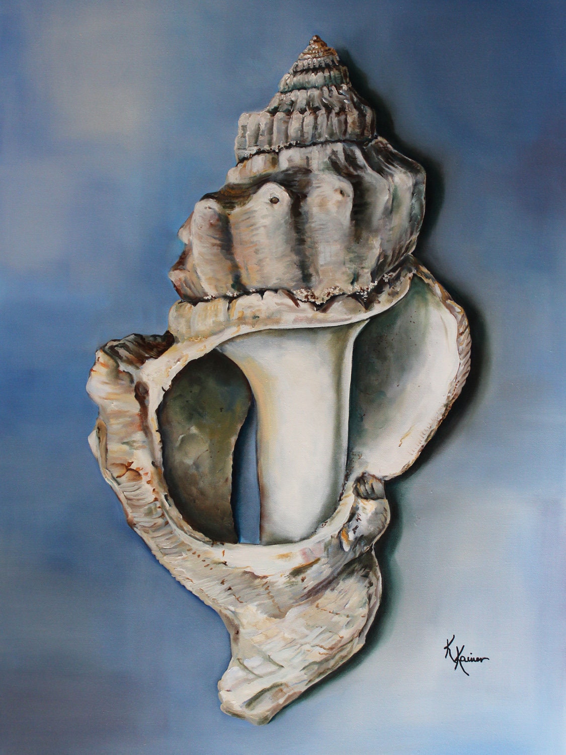 Broken Oyster Drill Seashell Shell ORIGINAL Oil Painting Coastal Decor ...