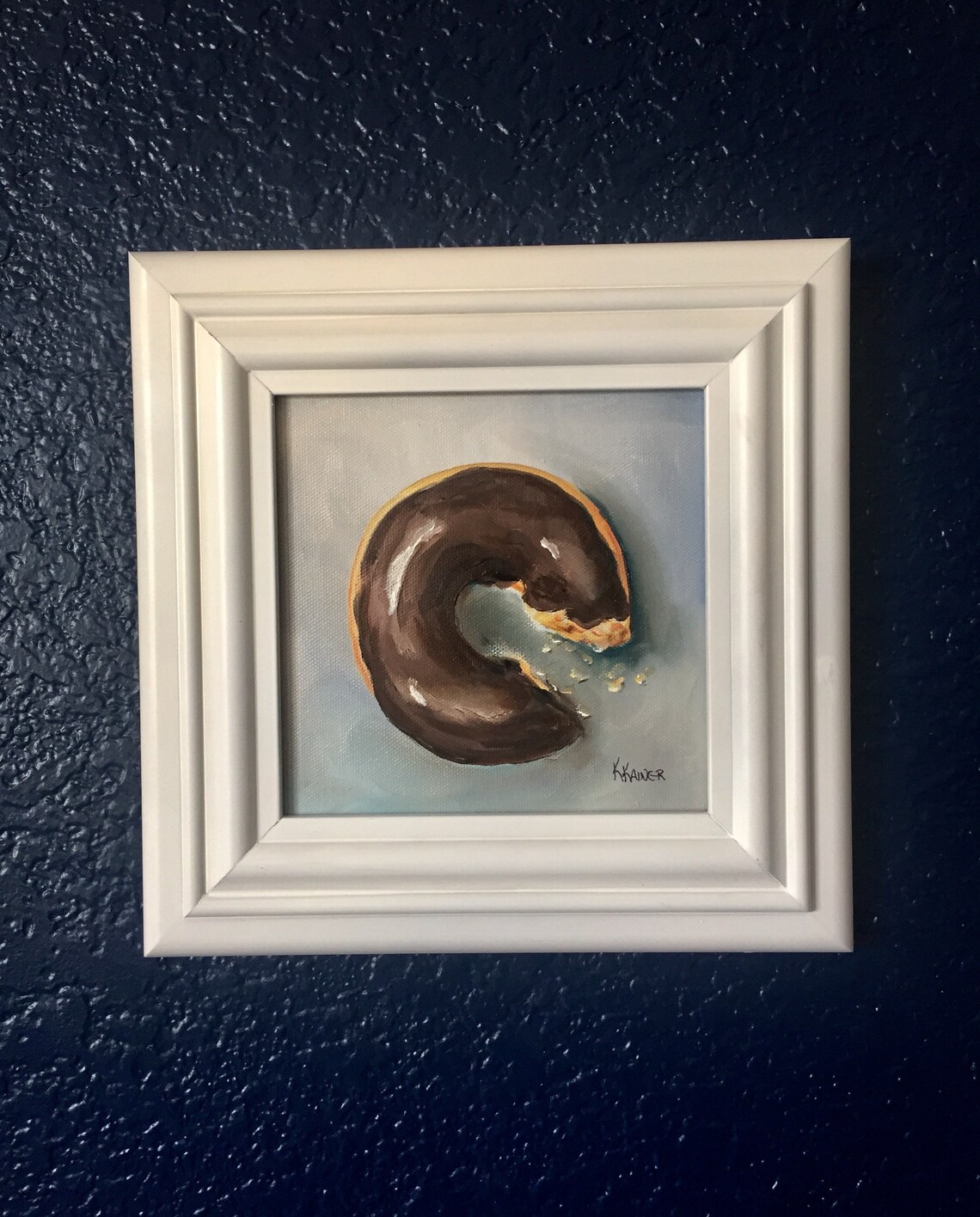 Chocolate Doughnut Donut Food Art ORIGINAL Oil Painting 6x6 by Kristine ...
