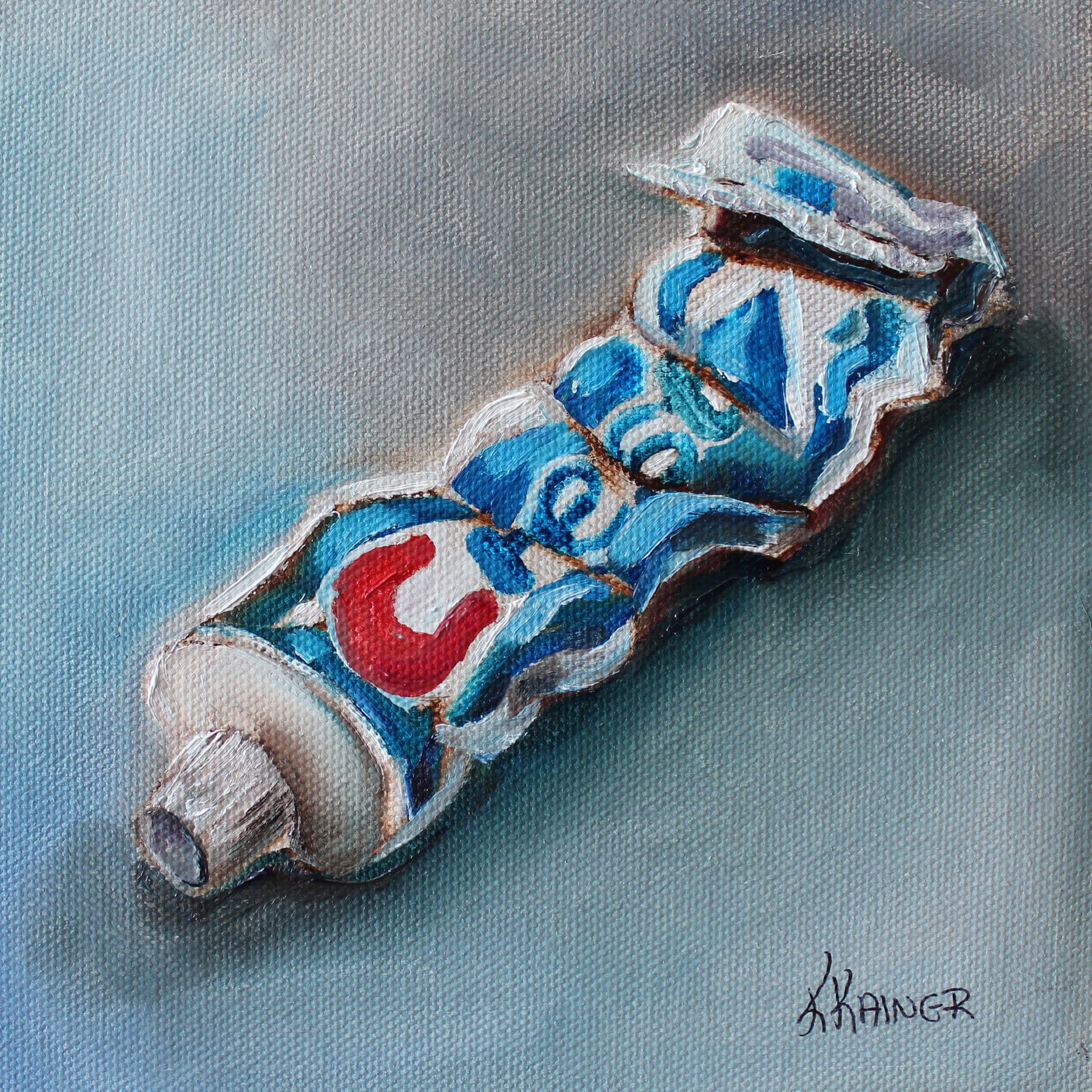 Toothpaste ORIGINAL Oil Painting Bathroom Art 6x6 by Kristine Kainer - Etsy