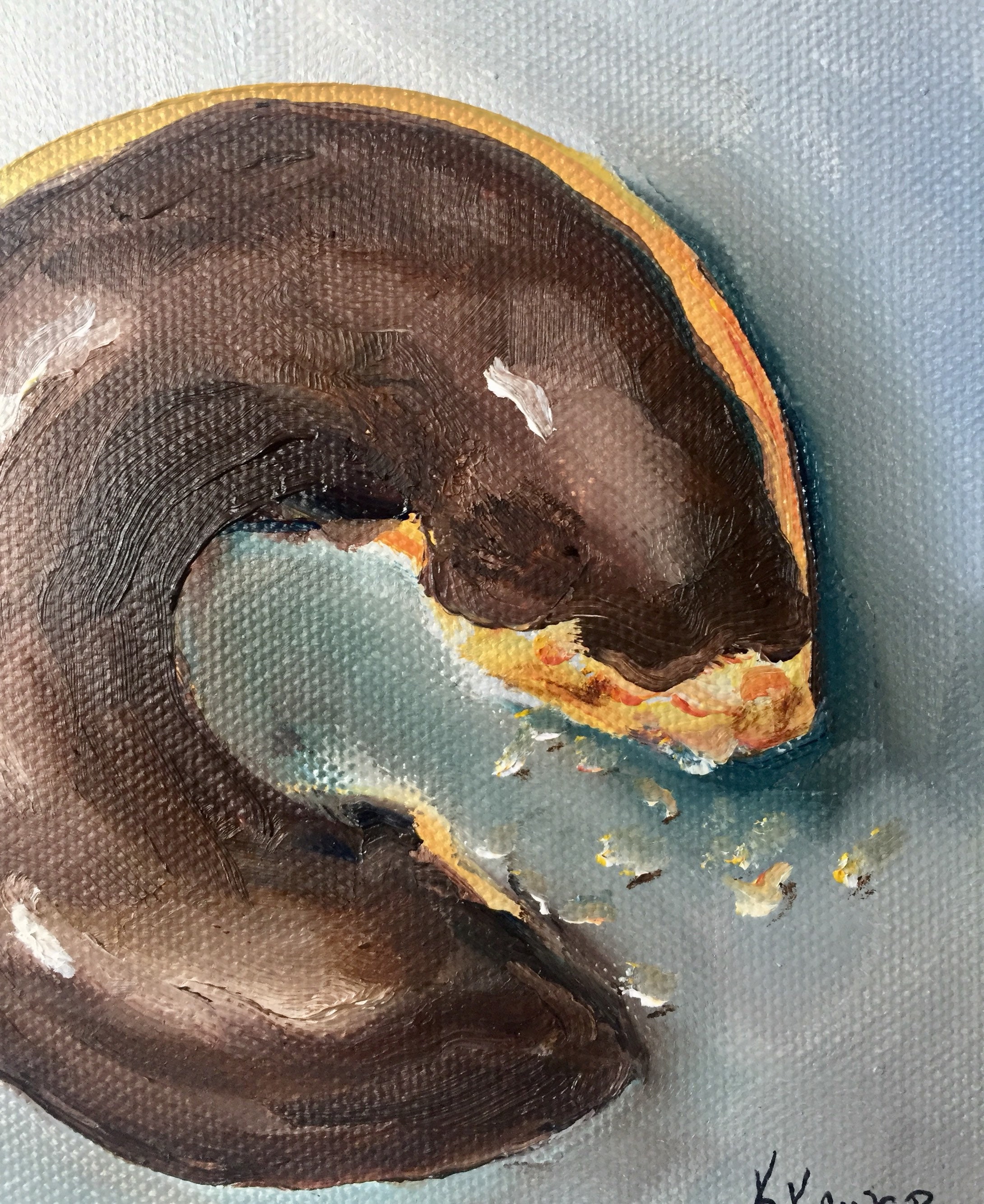Chocolate Doughnut Donut Food Art ORIGINAL Oil Painting 6x6 by Kristine ...