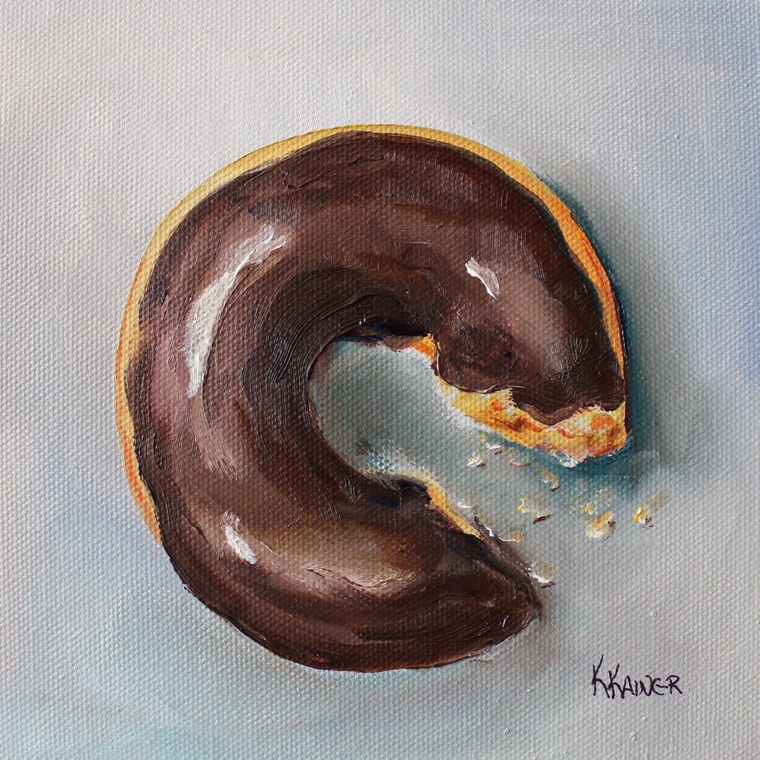 Chocolate Doughnut Donut Food Art ORIGINAL Oil Painting 6x6 by Kristine ...