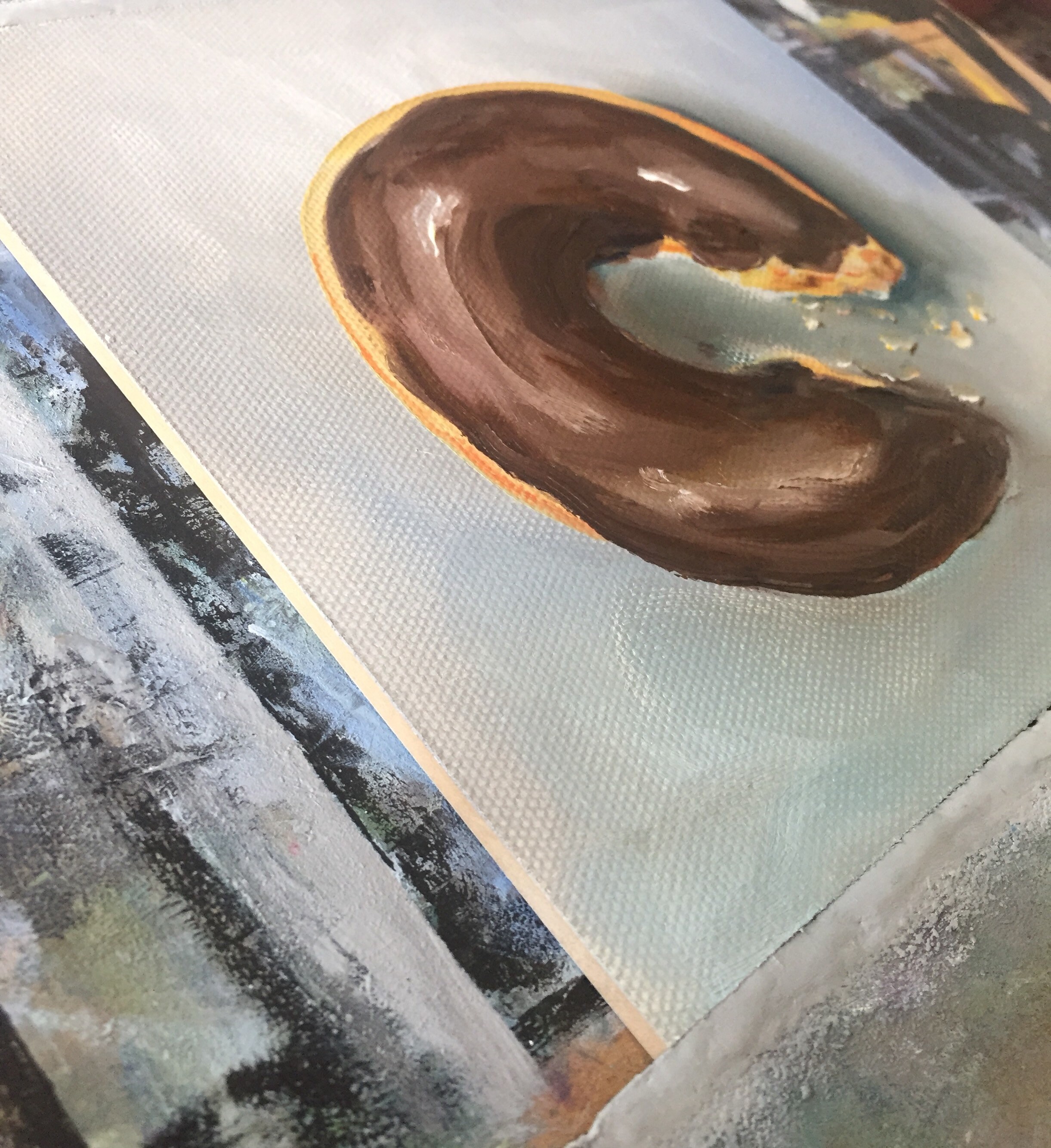 Chocolate Doughnut Donut Food Art ORIGINAL Oil Painting 6x6 by Kristine ...