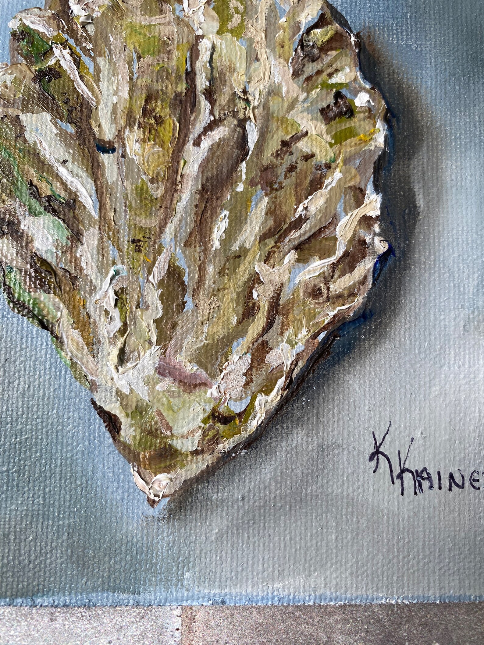 Kumamoto Oyster Shell ORIGINAL Oil Painting 6x6 Coastal Decor Seashell ...