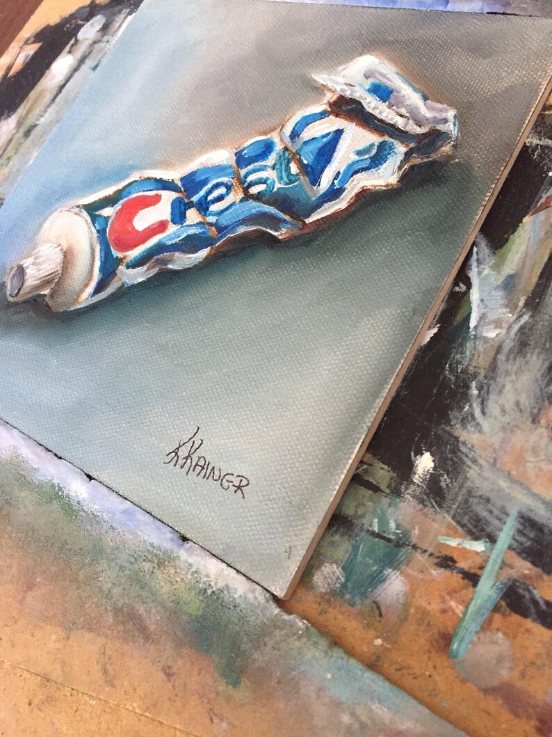 Toothpaste ORIGINAL Oil Painting Bathroom Art 6x6 by Kristine Kainer - Etsy