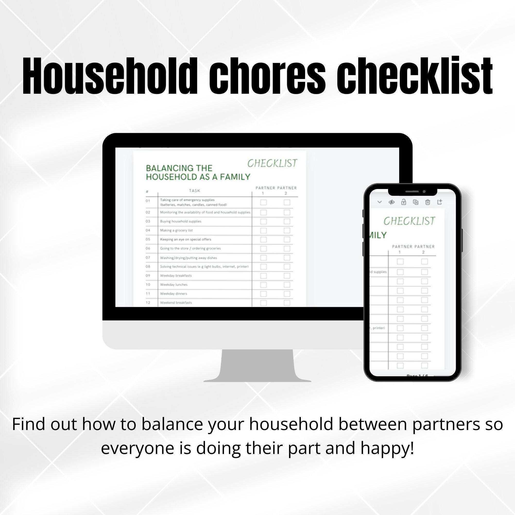 Household Chores Checklist Printable Partners Daily Tasks Planner Happy ...