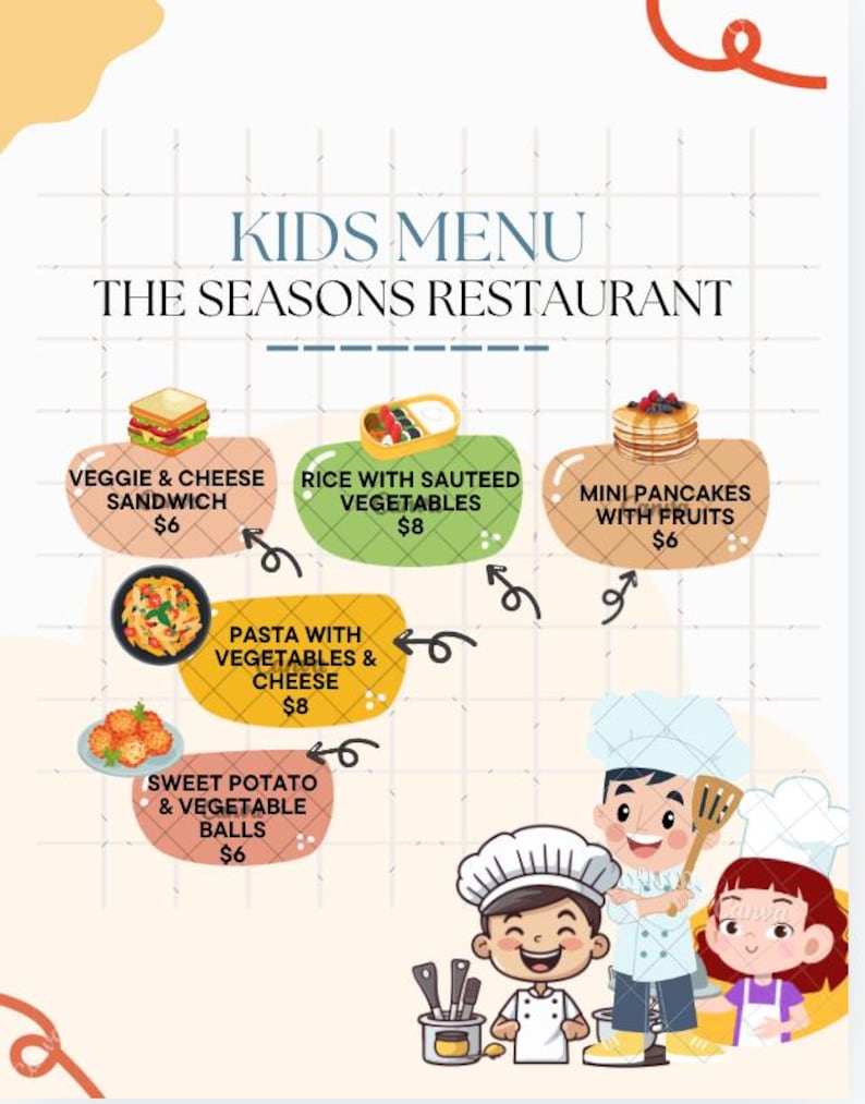 Kids Menu Template Canva Design for Childrens Menus Baby & Kid-friendly ...