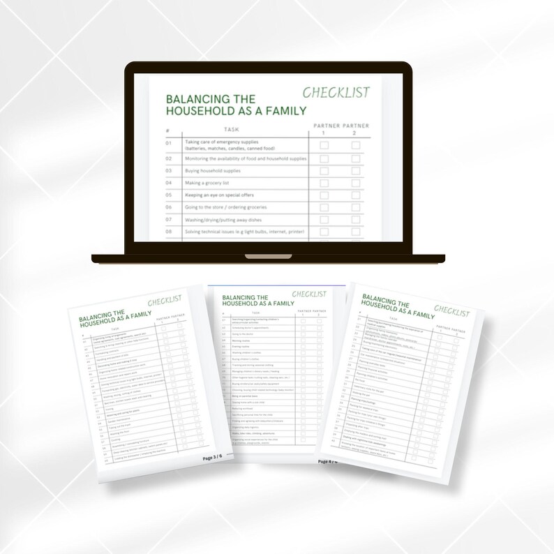 Household Chores Checklist Printable Partners Daily Tasks Planner Happy ...