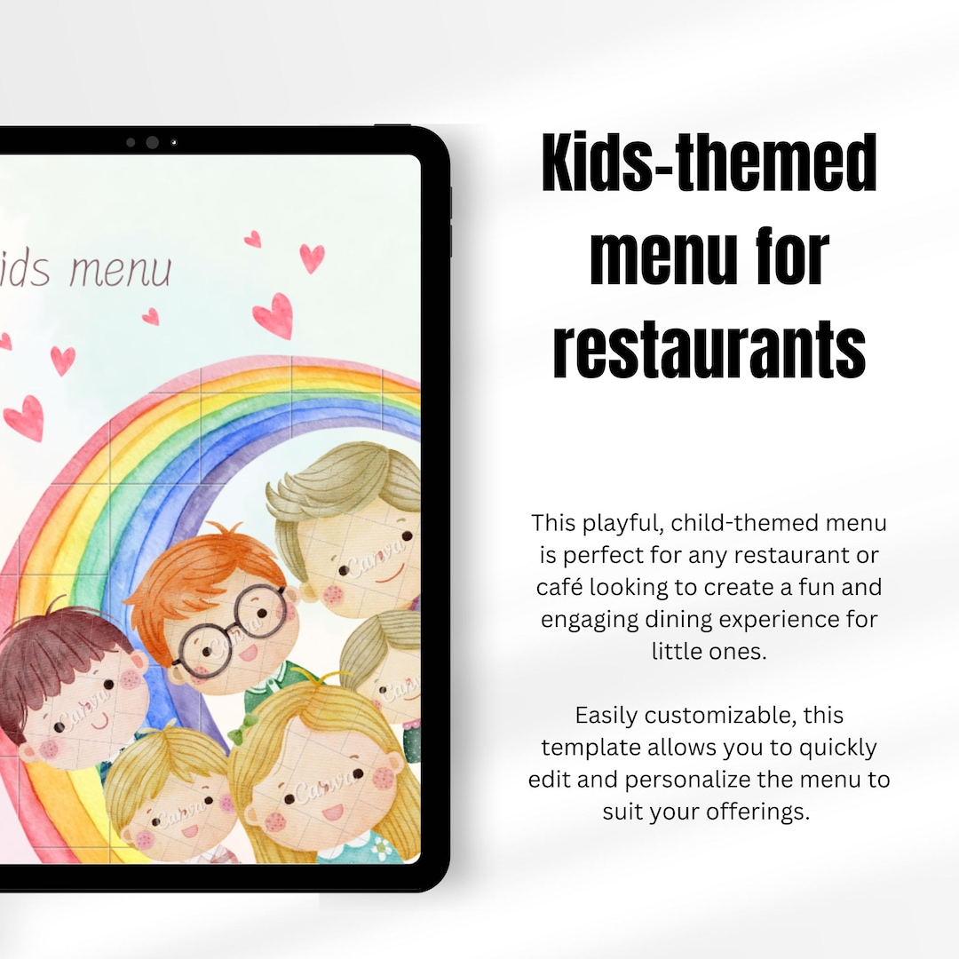Kids Menu Template Canva Design for Childrens Menus Baby & Kid-friendly ...