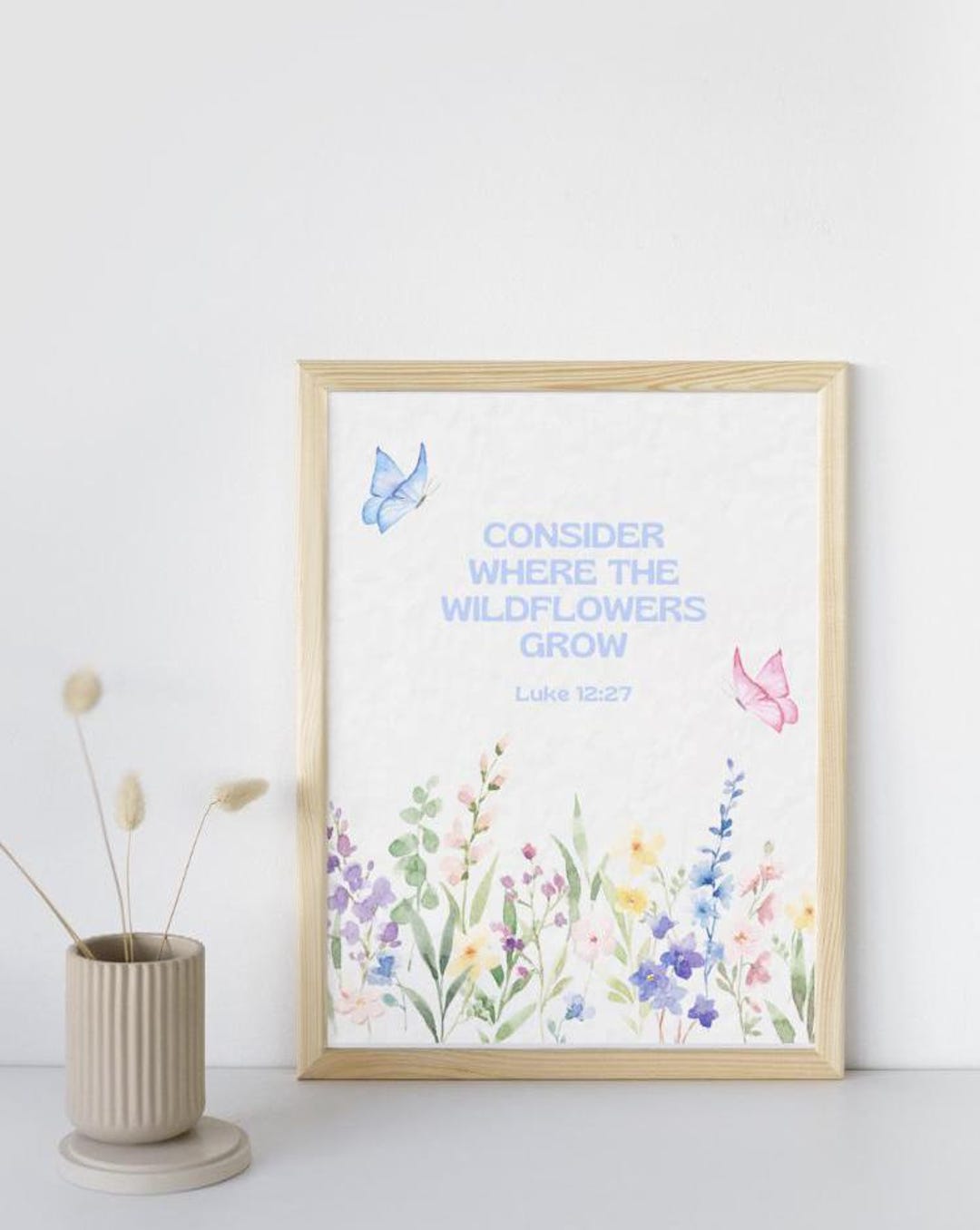 Wildflower Bible Verse Wall Art - Luke 12:27 Printable Christian Decor ...