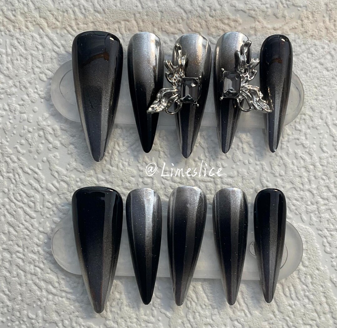 Black 3D Ice Cubes Butterfly | Press-on Nails, Gel Polish, Reusable ...