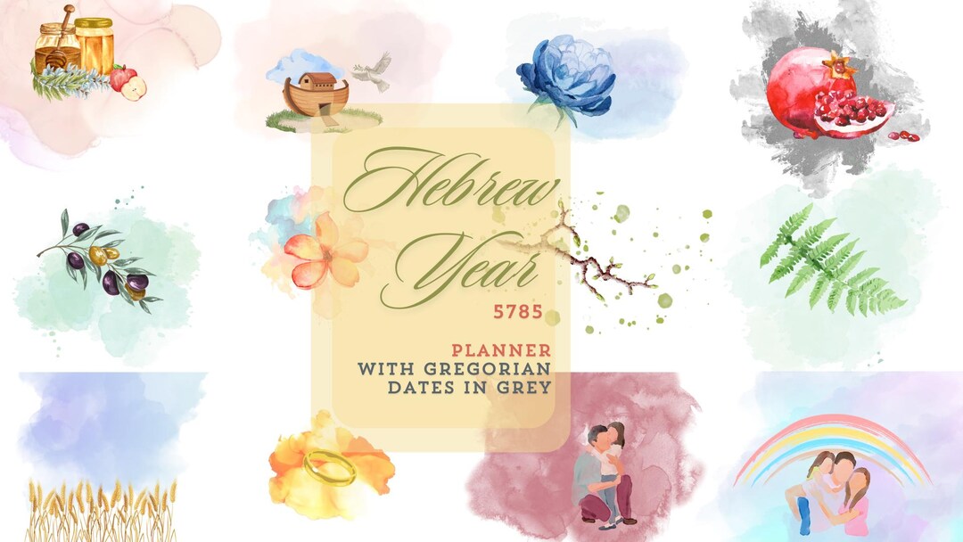 Watercolor Hebrew (jewish) Year 5785 Monthly Planner With Gregorian ...