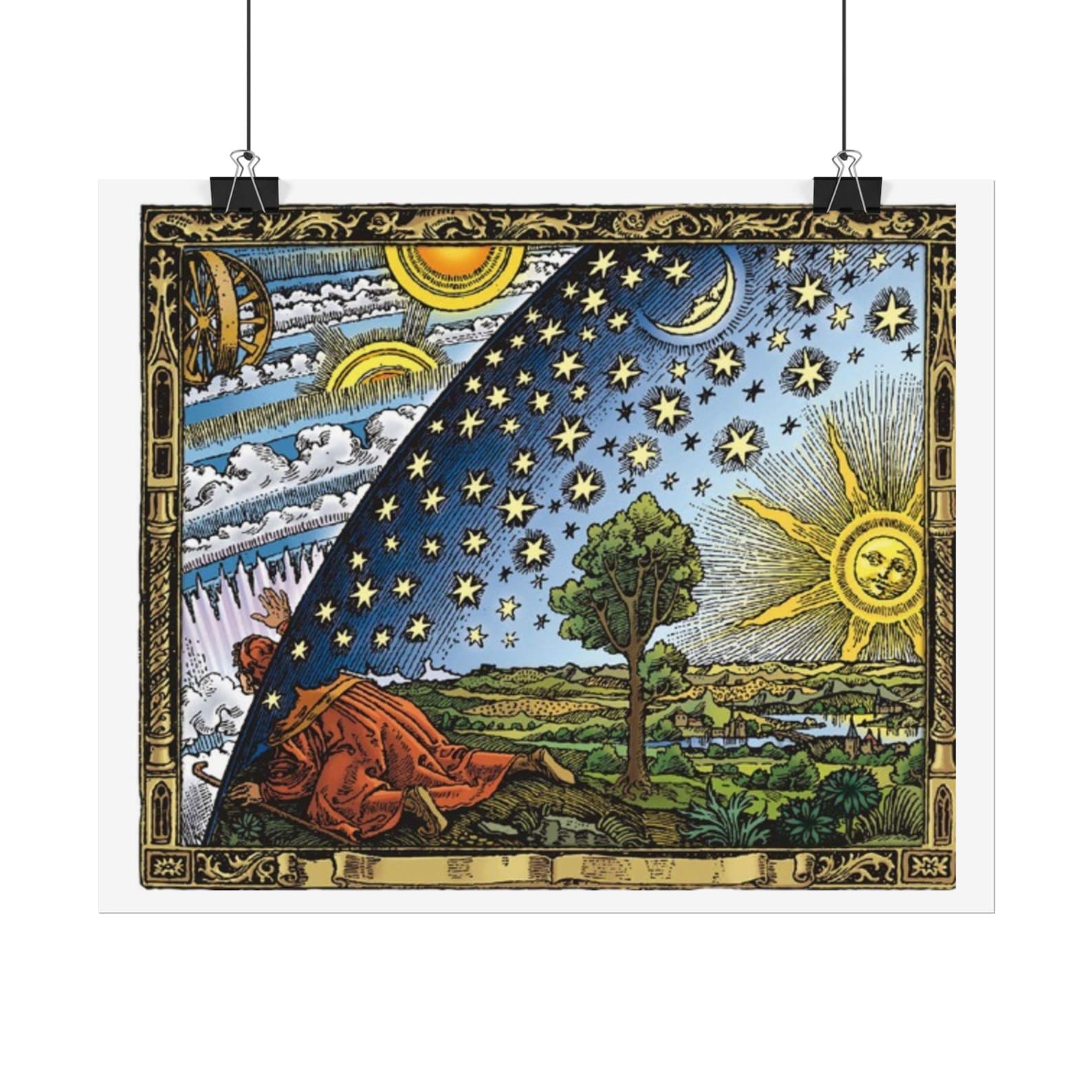 Camille Flammarion Renaissance Woodcut Engraving - 1888 Astronomy Art ...