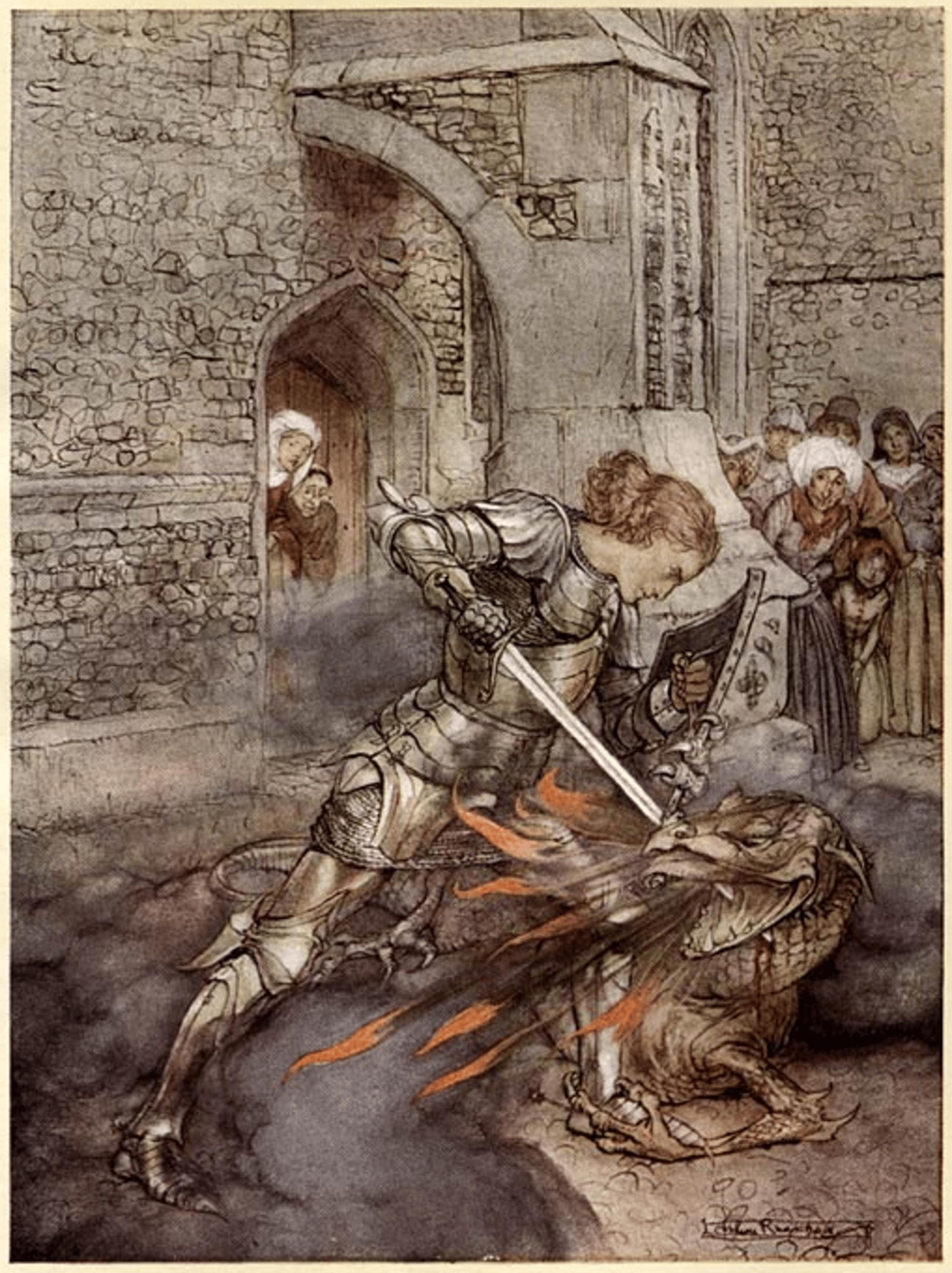 Lancelot Fights a Dragon - Arthur Rackham (1917) - Etsy