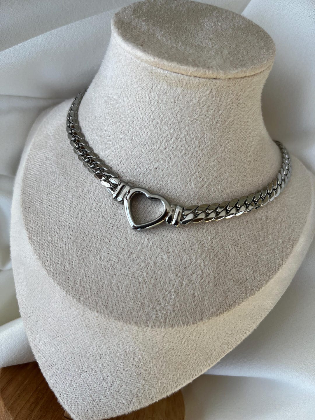 Heart Choker Necklace Gold Heart Chain Choker Necklace Silver Heart ...