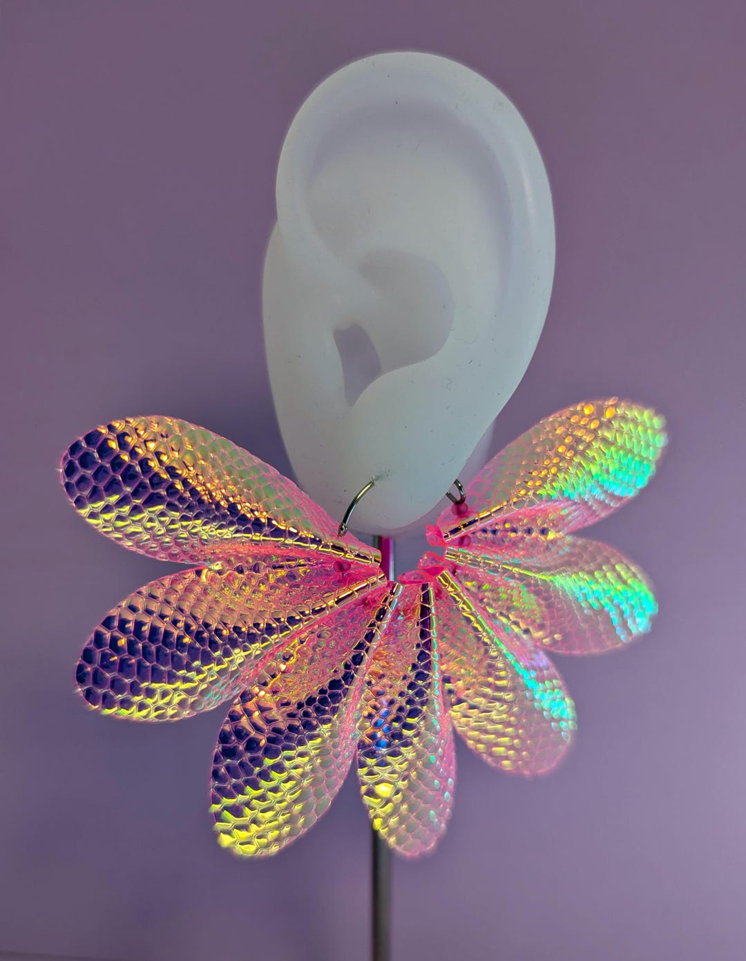 Iridescent Snakeskin Vinyl Petal Hoop Earrings: Lightweight Festival ...