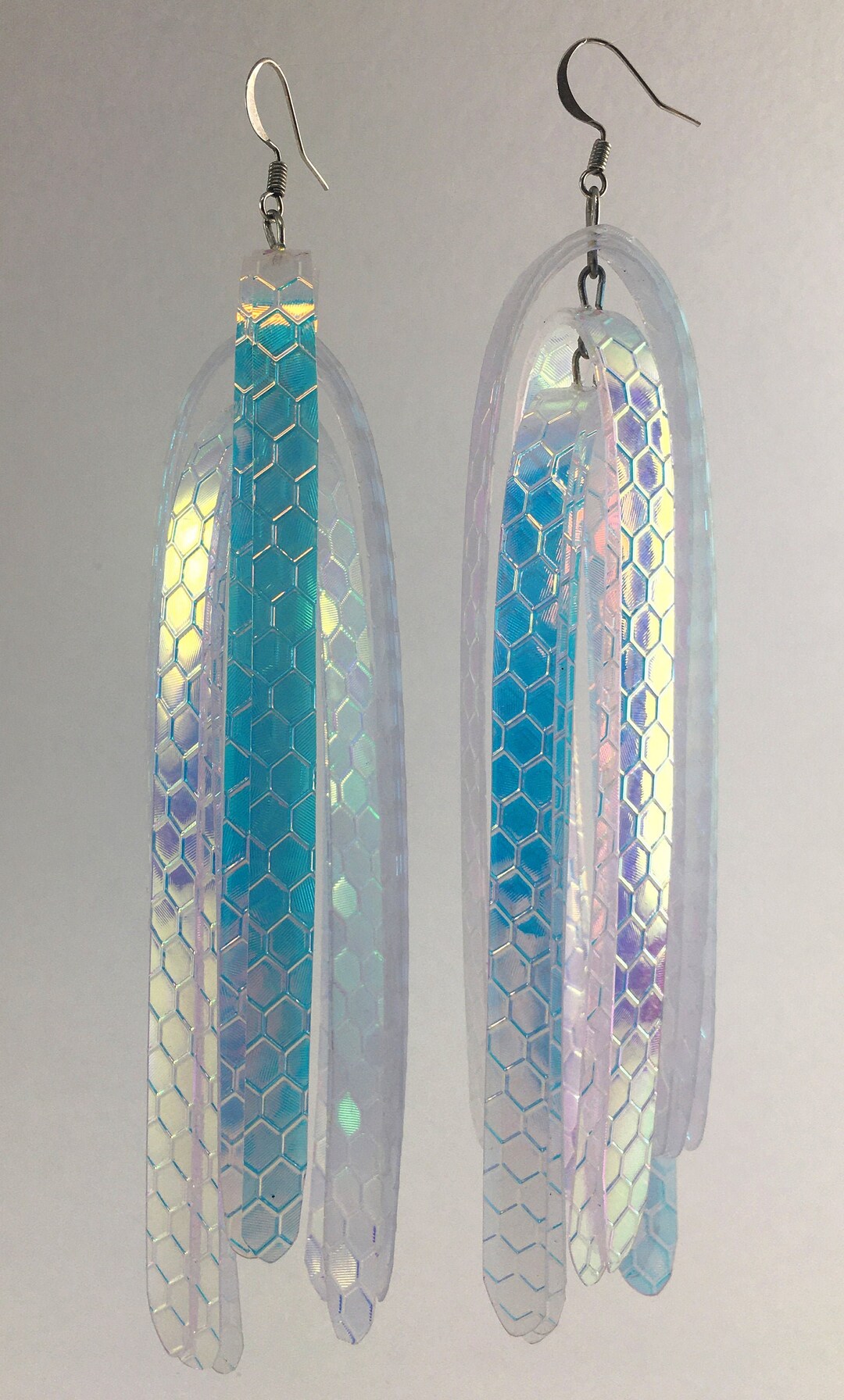 Firework Tassel Iridescent Earrings in Honeycomb - Etsy UK