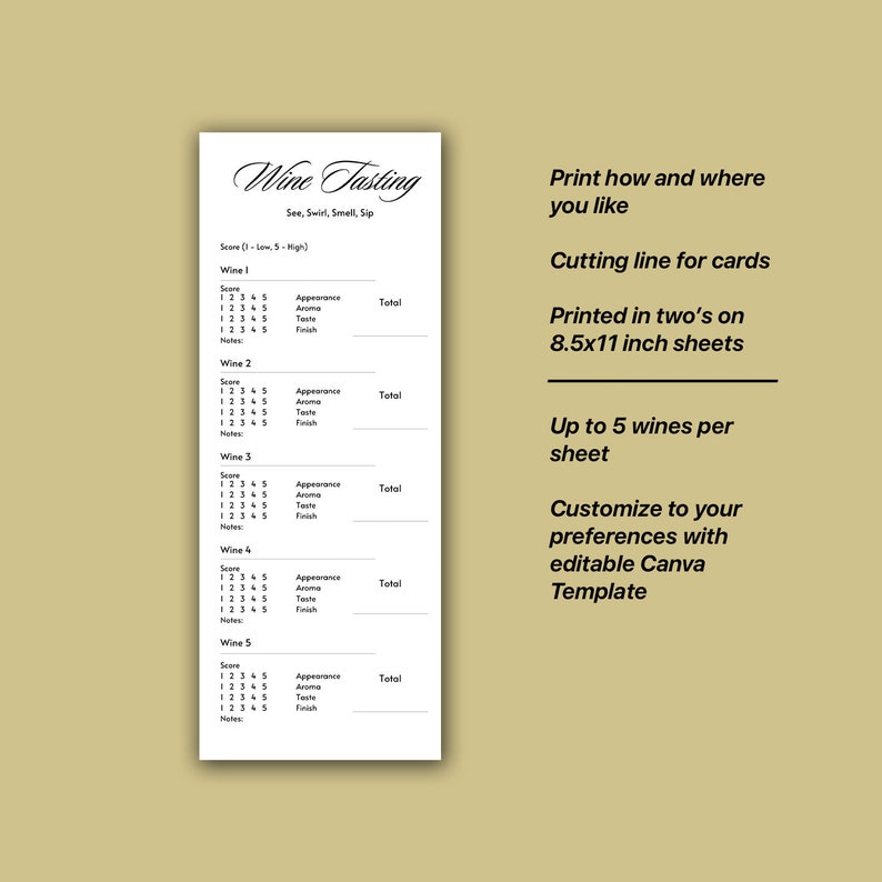Wine Tasting Card Template Printable Wine Tasting Score Card Wine ...