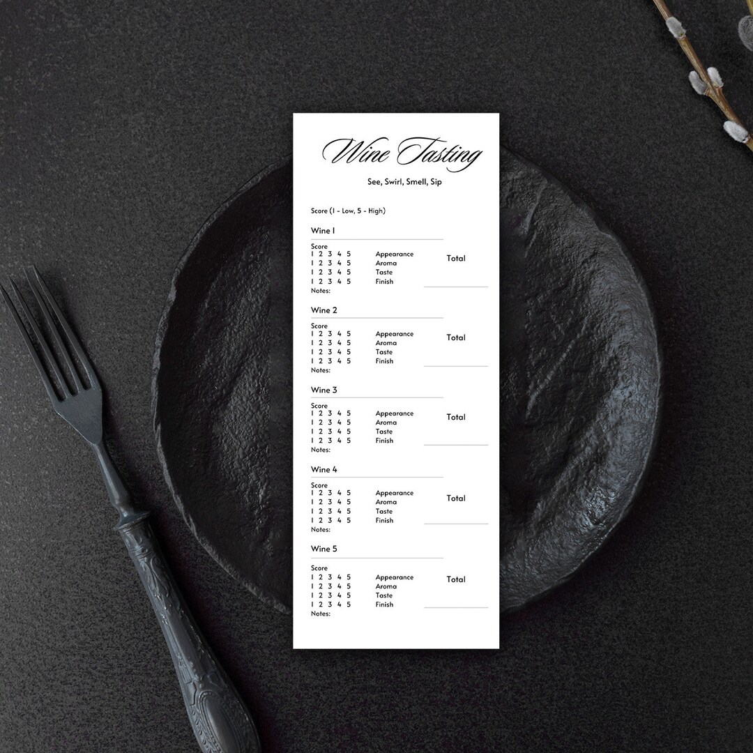 Wine Tasting Card Template Printable Wine Tasting Score Card Wine ...