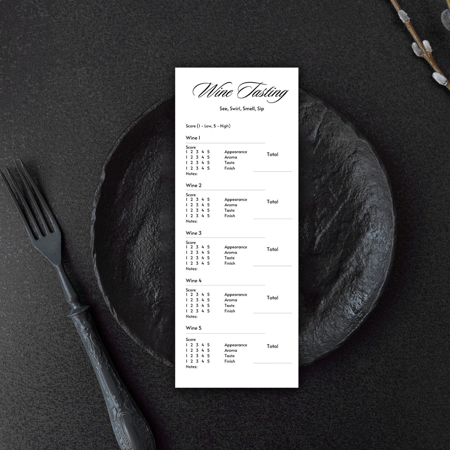 Wine Tasting Card Template Printable Wine Tasting Score Card Wine ...