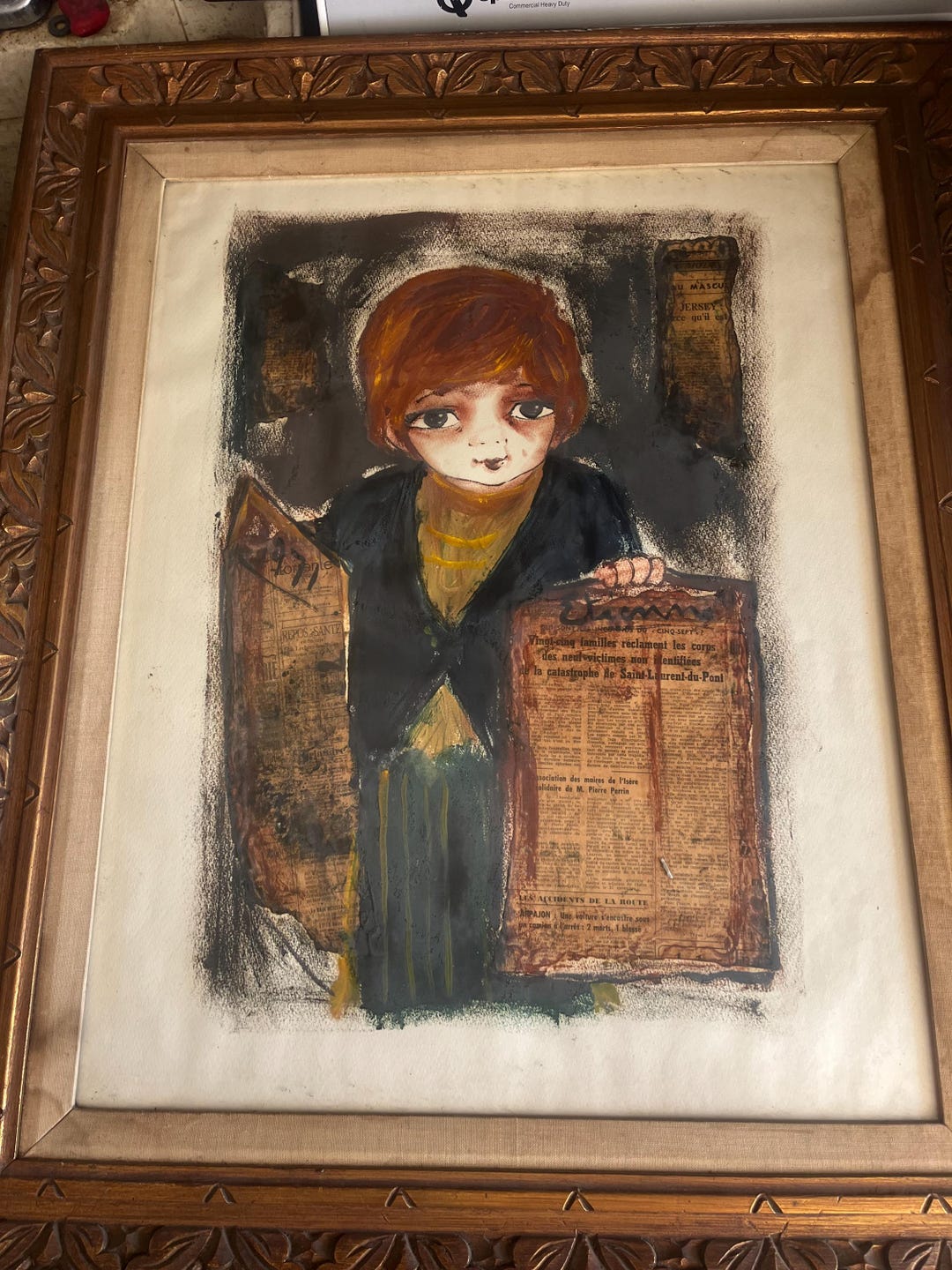 Roger Etienne Signed Mixed Media- Newspaper Boy 1968 - Etsy