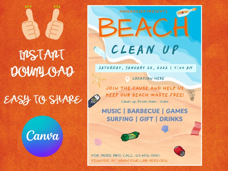 Editable Beach Clean-up Event Poster Template 5 X 7in Edit With Canva ...
