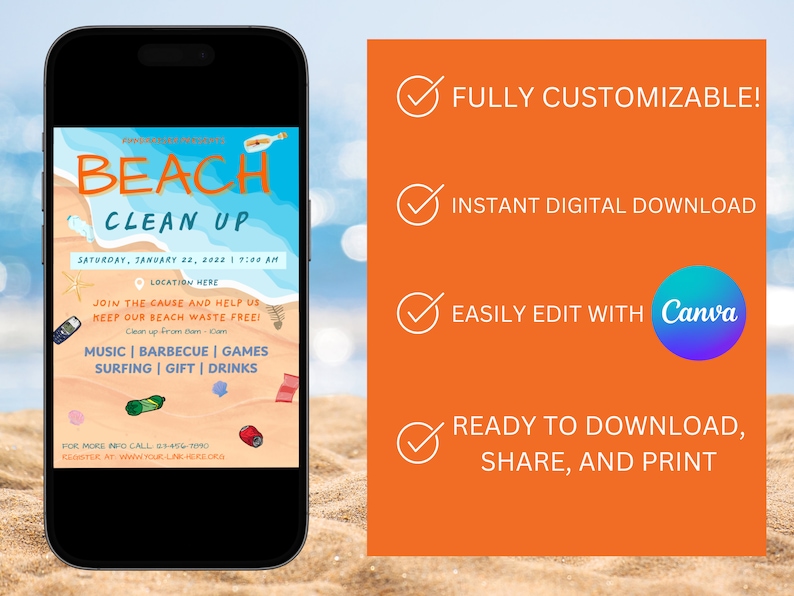 Editable Beach Clean-up Event Poster Template - 5 X 7in - Edit With ...