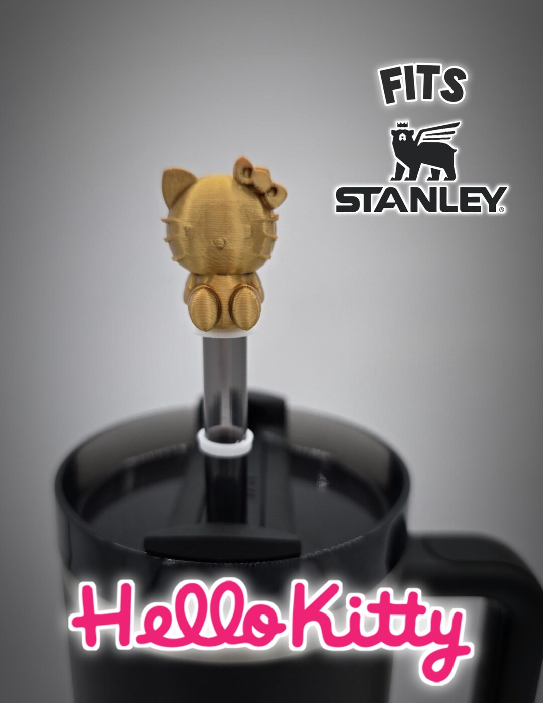 GOLD Hello Kitty Straw Topper - Tumbler Accessory - Stanley - 10mm ...
