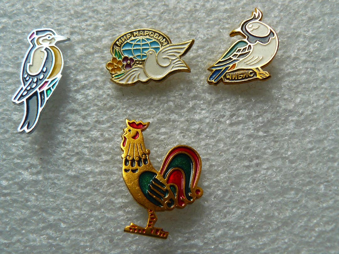 Vintage Badge Pin USSR Birds. Woodpecker, Dove. Lapwing. Rooster - Etsy