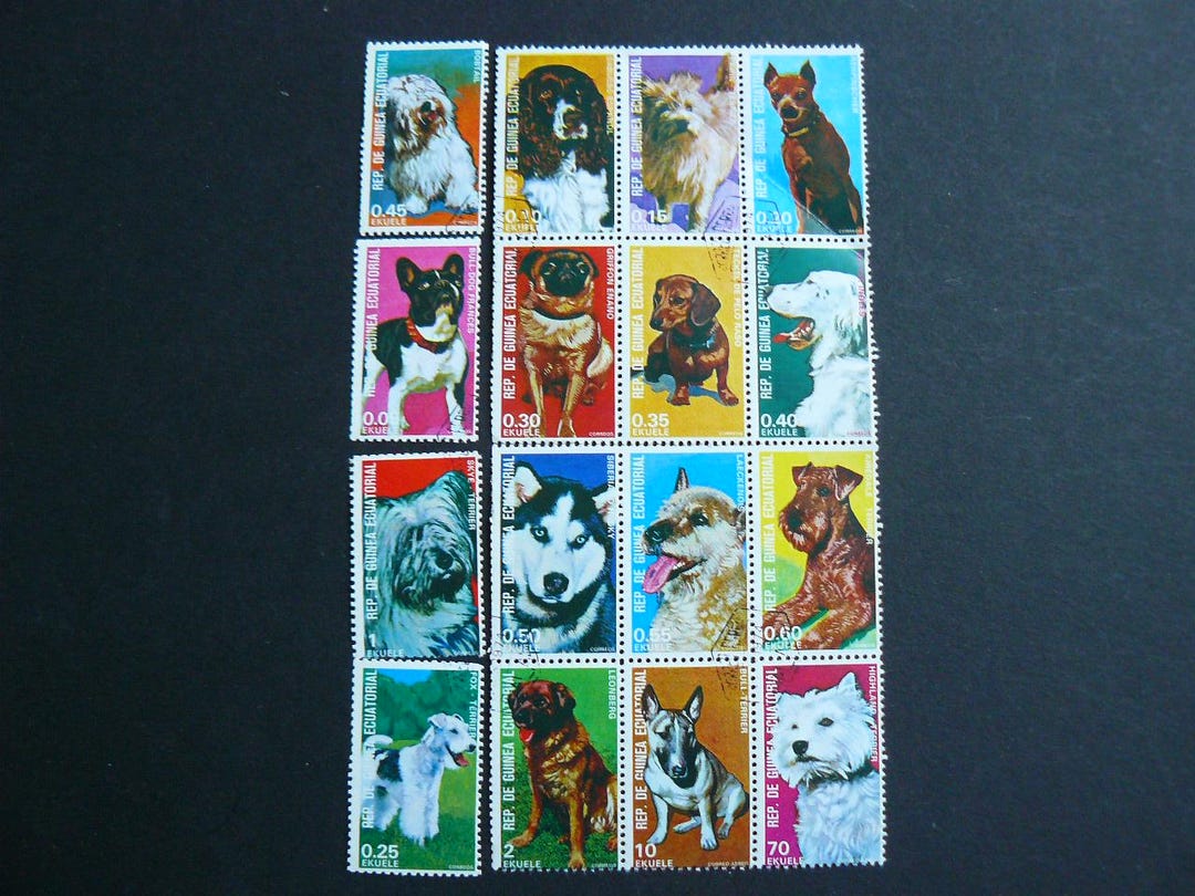 Vintage Postage Stamps Set. Dog Breeds. Republic of Equatorial Guinea ...