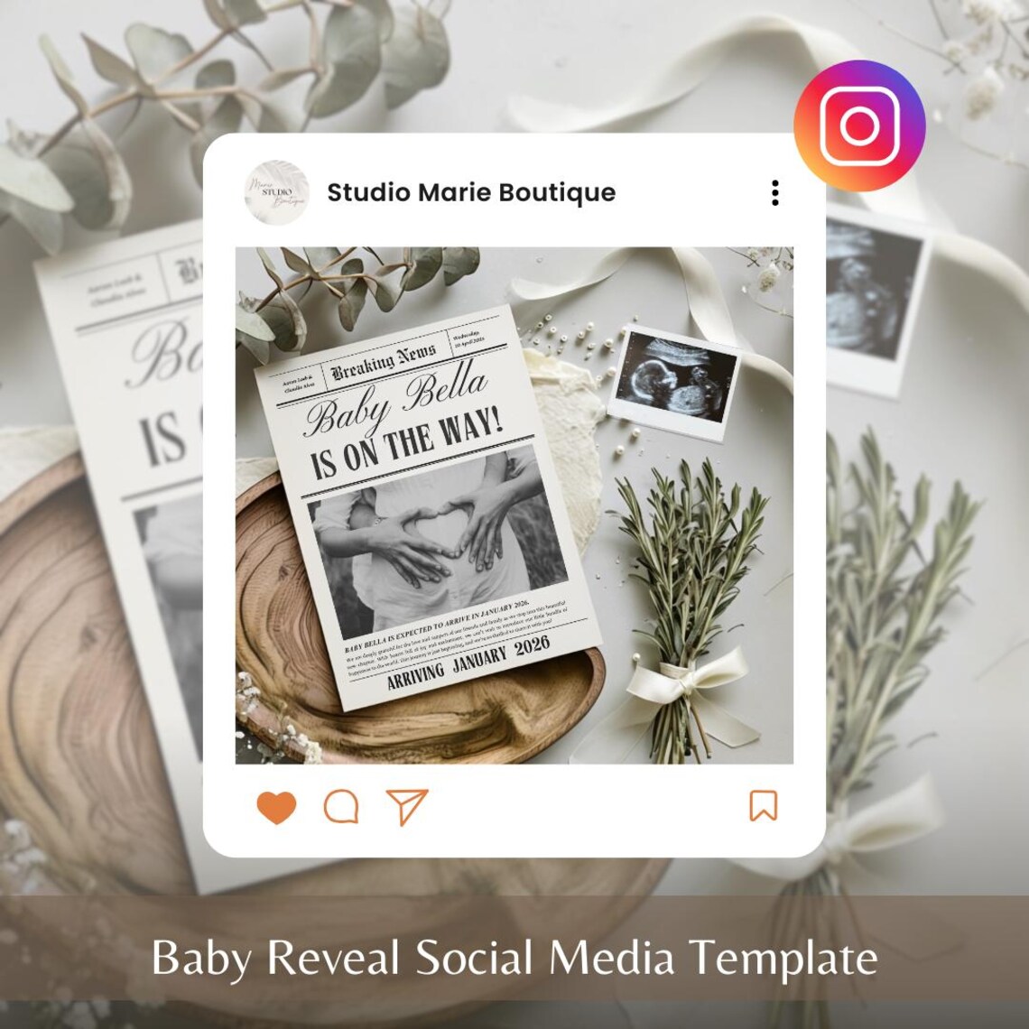 Newspaper Baby Announcement Digital Baby on the Way Pregnancy Reveal ...