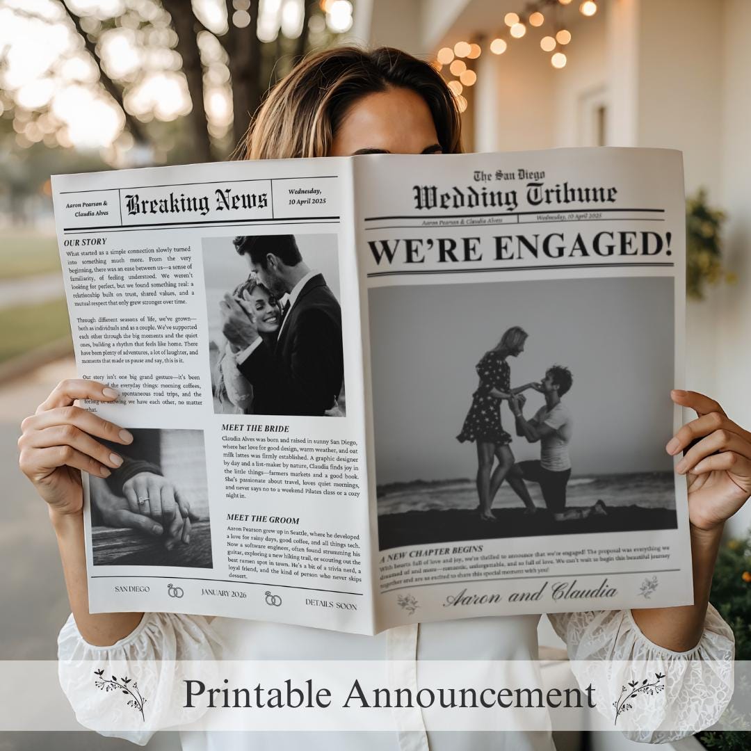 Newspaper Engagement Announcement DIY Newspaper Wedding Template ...