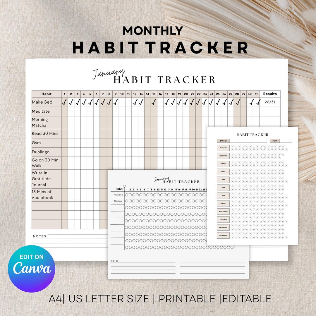 Printable Habit Tracker, Monthly Habit Tracker Printable Landscape ...