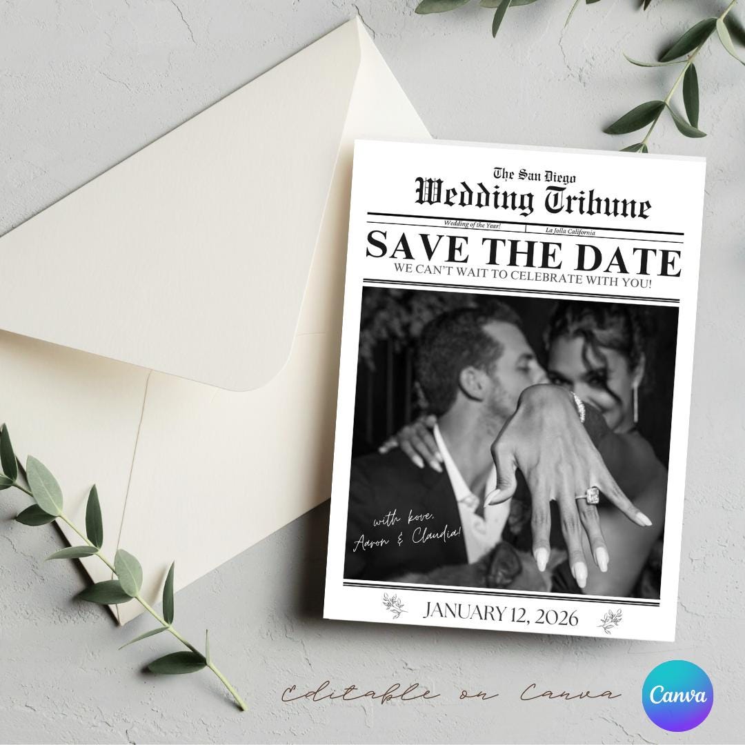 Save the Date Newspaper Card, Newspaper Save the Date, Newspaper ...