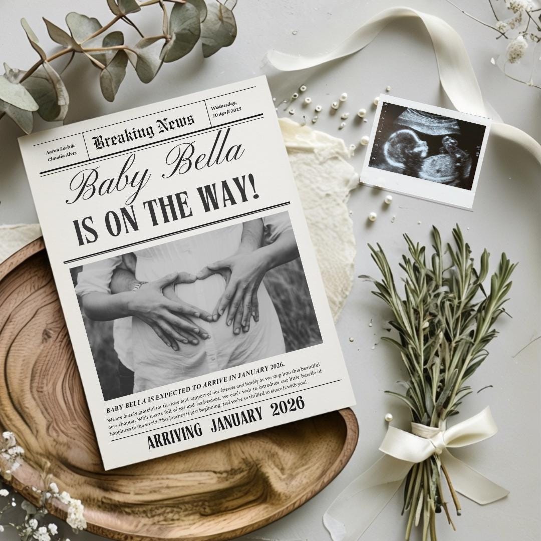 Newspaper Baby Announcement Digital Baby on the Way Pregnancy Reveal ...