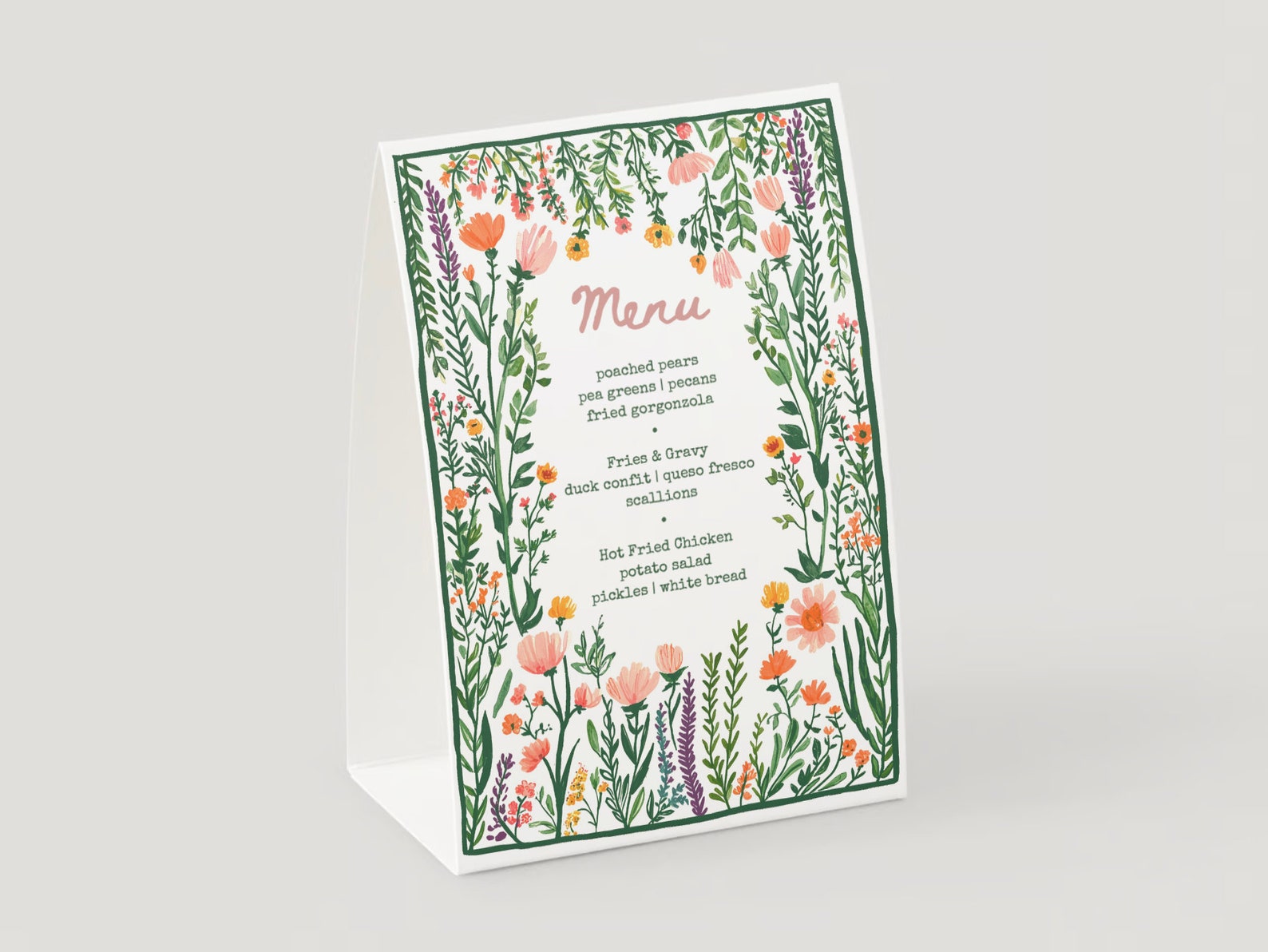 Floral Menu Template, 5x7in Card and 4x6in Table Tent Card - Editable ...