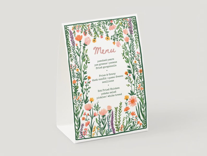 Floral Menu Template, 5x7in Card and 4x6in Table Tent Card - Editable ...