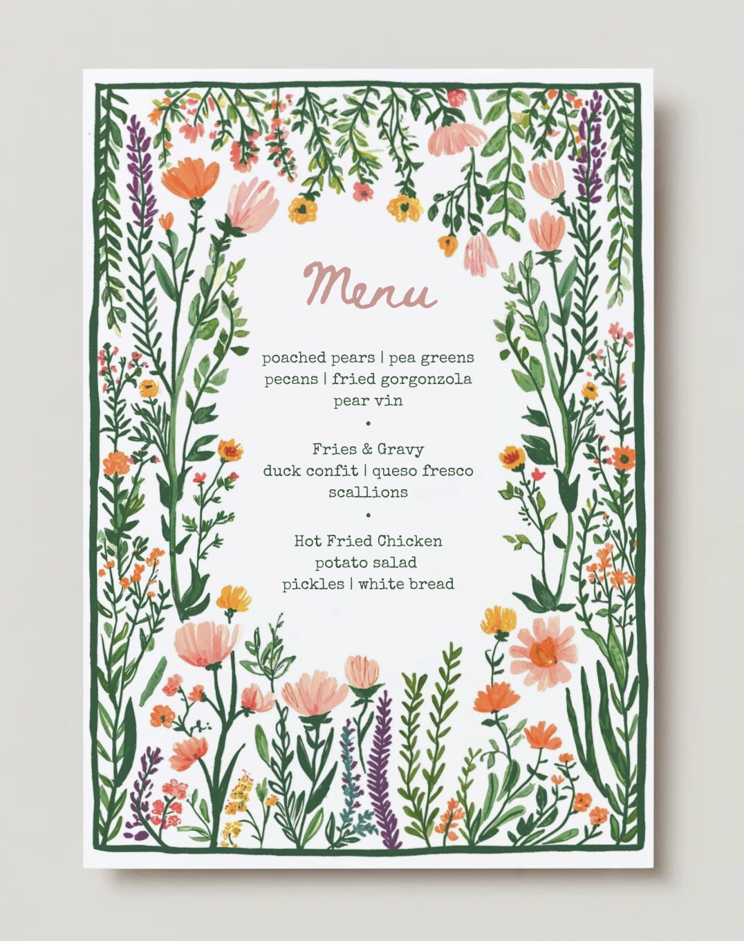 Floral Menu Template, 5x7in Card and 4x6in Table Tent Card - Editable ...