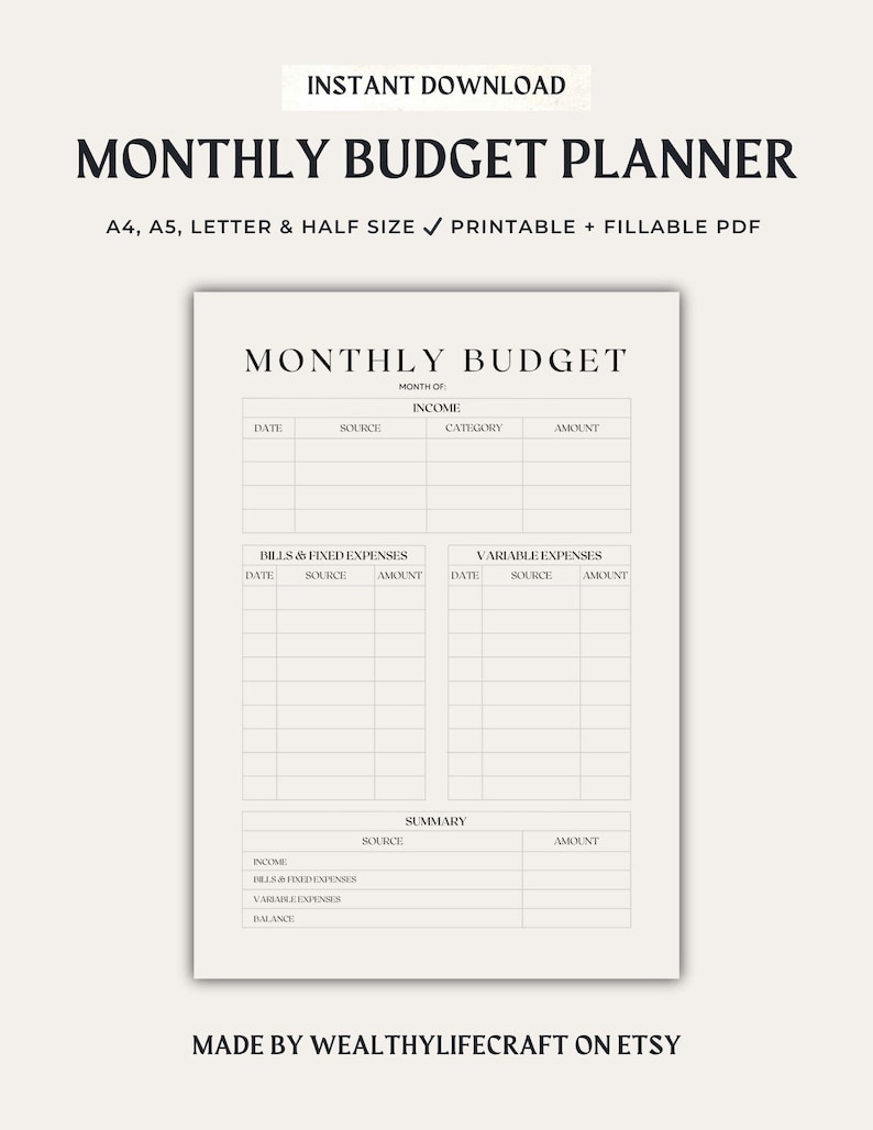 Ultimate Monthly Budget Planner: Printable & Fillable PDF With Budget ...