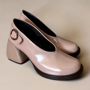 Genuine Burgundy Patent Leather Classic Heels 6 Cm Block Heel Dress ...