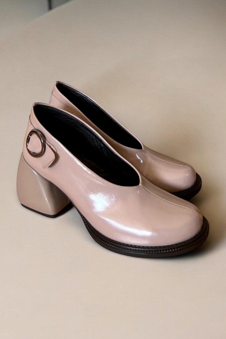 Genuine Burgundy Patent Leather Classic Heels 6 Cm Block Heel Dress ...