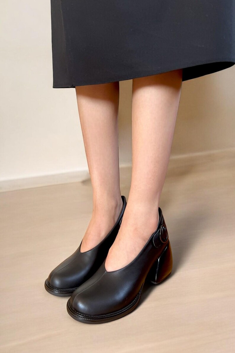 Genuine Burgundy Patent Leather Classic Heels 6 Cm Block Heel Dress ...