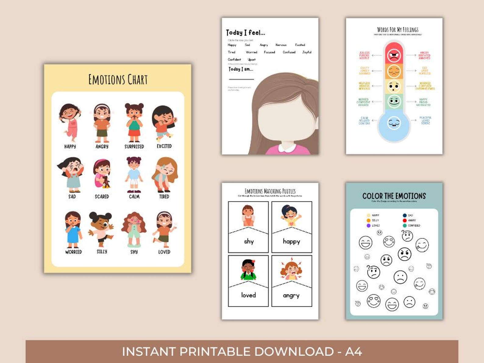 Emotions Charts and Activity Sheets for Girls Emotion Regulation and ...