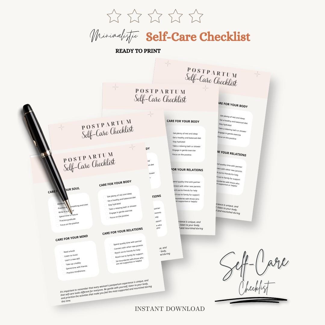 Beige Aesthetic Postpartum Self-care Checklist, New Mom Gift, Printable ...